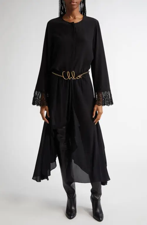 Chloé Lace Cuff Silk Crêpe De Chine Shirt