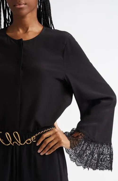Chloé Lace Cuff Silk Crêpe De Chine Shirt