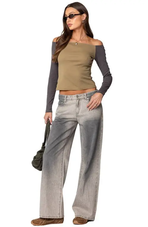 EDIKTED Contrast Off-the-shoulder Crop Top - Olive