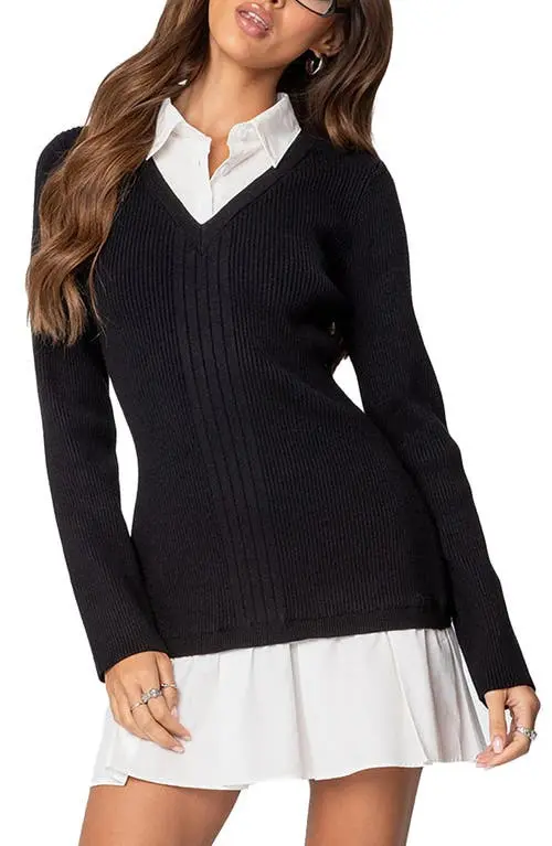 EDIKTED Long Sleeve Minidress - Black