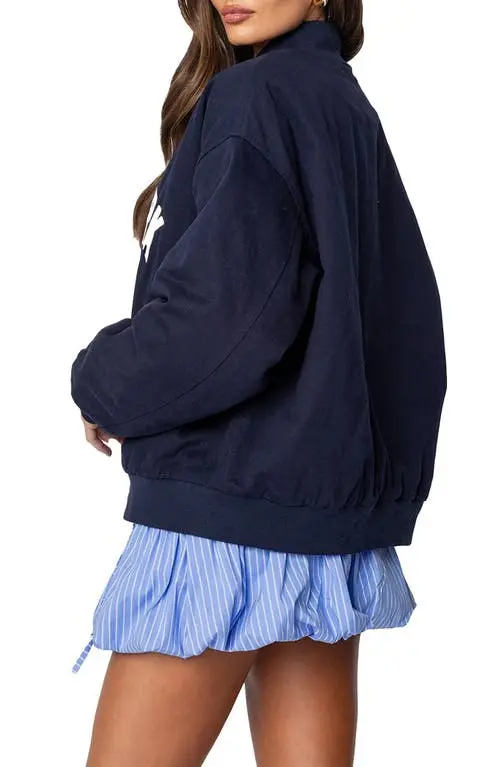 EDIKTED Big Apple Oversize Bomber Jacket - Navy
