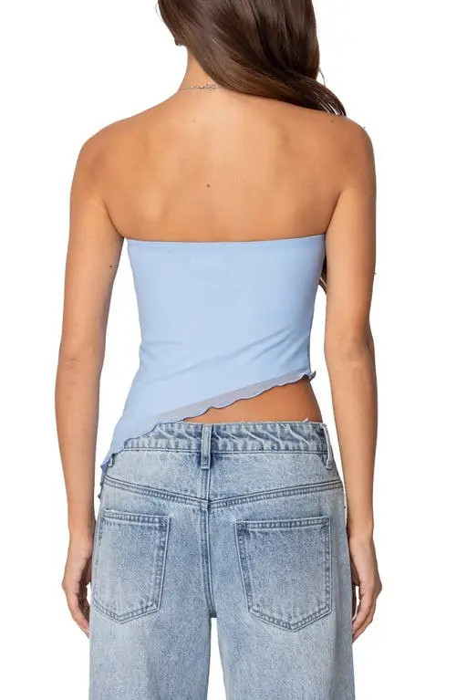 EDIKTED Vivi Mesh Asymmetric Tube Top - Light-blue