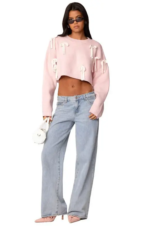 EDIKTED Bow Knit Crop Sweater