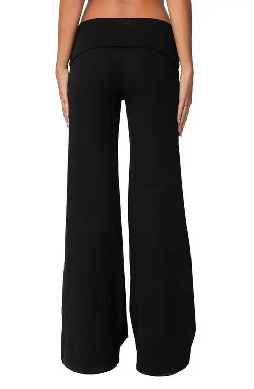 EDIKTED Wide Leg Foldover Pants - Black