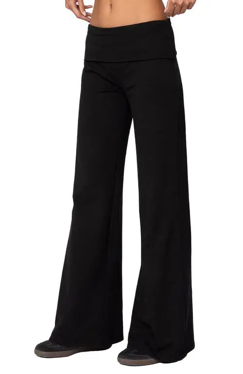 EDIKTED Wide Leg Foldover Pants - Black