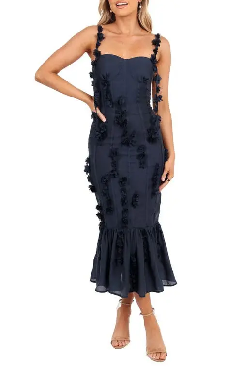 PETAL & PUP Rosette Mermaid Midi Dress - Navy