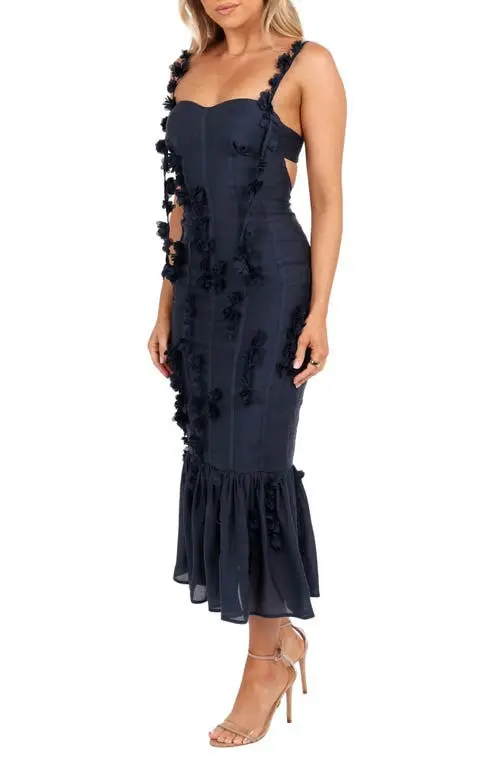 PETAL & PUP Rosette Mermaid Midi Dress - Navy