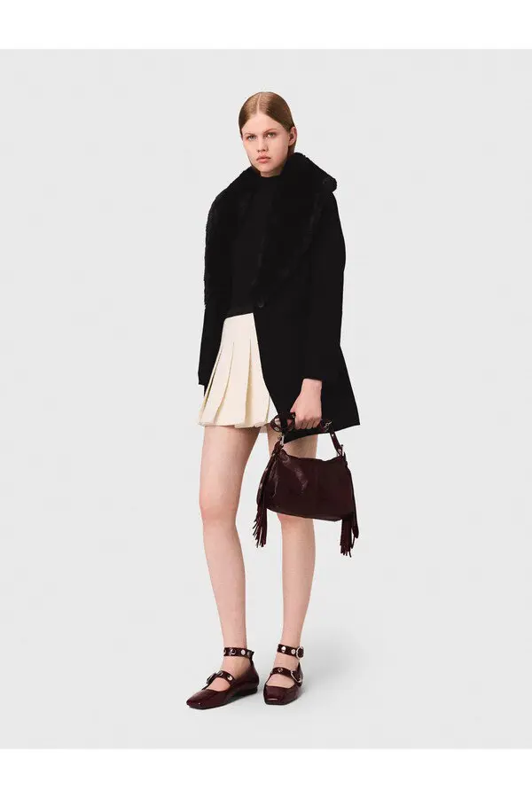 Maje Double-faced Mid-length Coat With Fur Collar