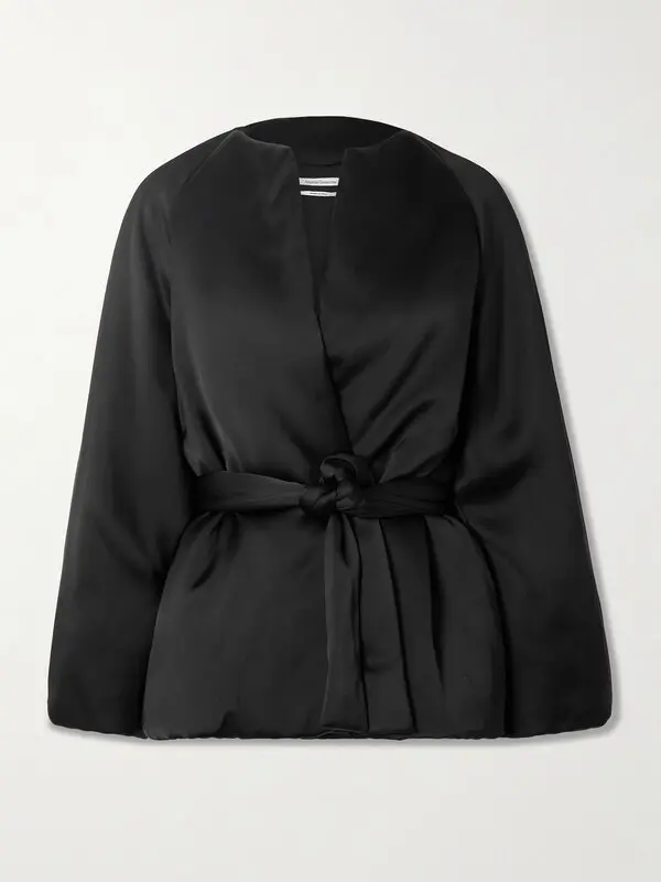 Another Tomorrow Belted Padded Satin Jacket