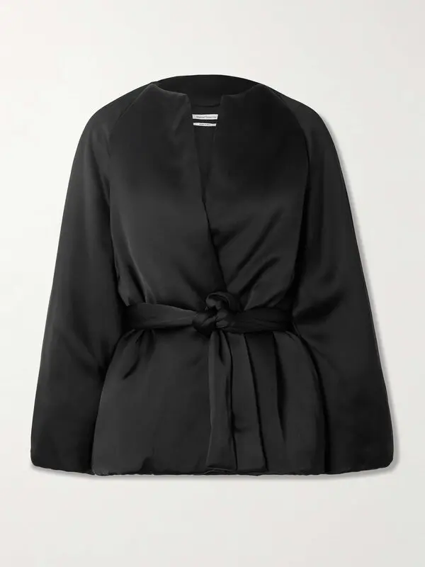 Another Tomorrow Belted Padded Satin Jacket