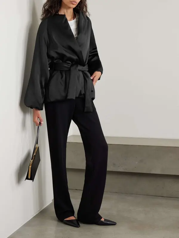 Another Tomorrow Belted Padded Satin Jacket