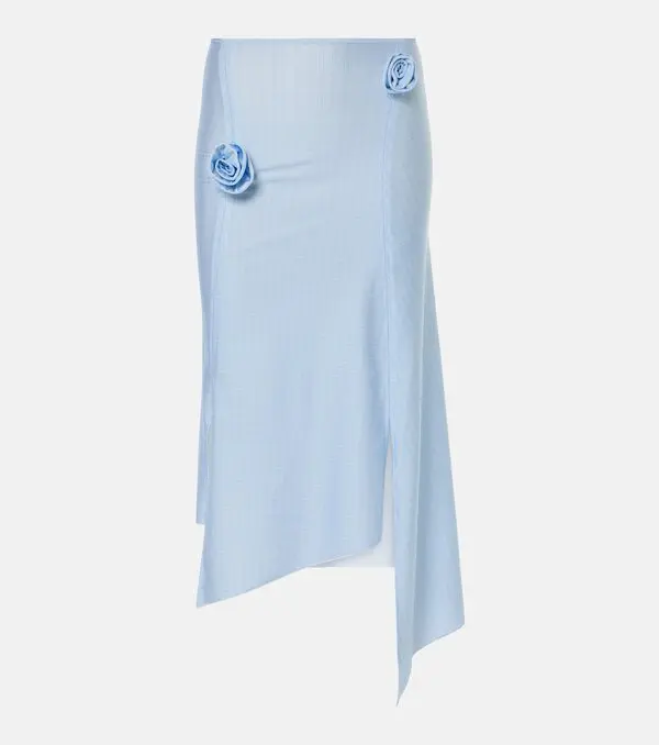Coperni Asymmetric Floral Appliqué Midi Skirt - Blue