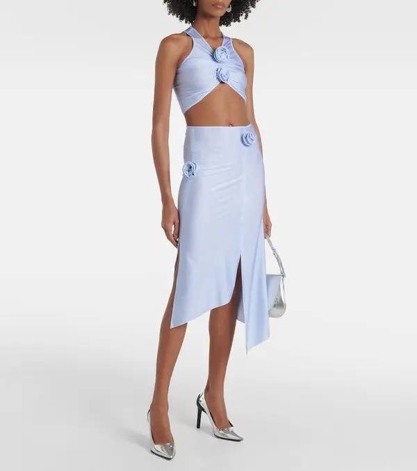 Coperni Floral Appliqué Asymmetric Midi Skirt - Blue