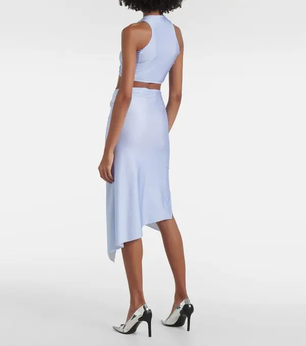 Coperni Floral Appliqué Asymmetric Midi Skirt - Blue