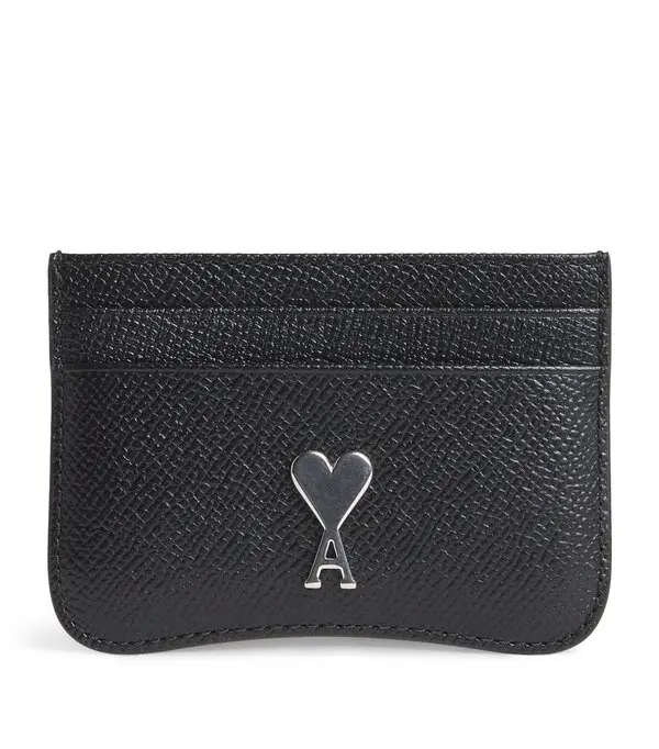 AMI Paris Grained Leather Paris Card Holder - Black