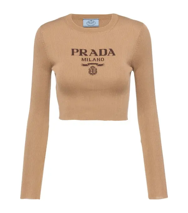 Prada Silk Cropped Logo Sweater
