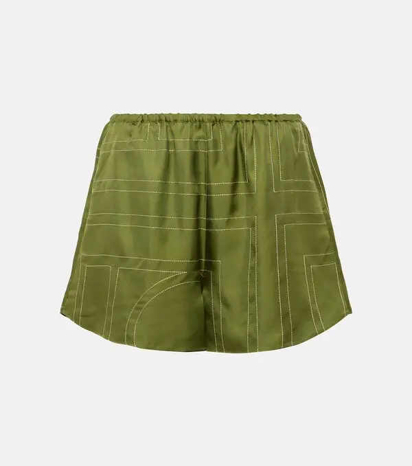TOTEME Monogram Silk Satin Pajama Shorts