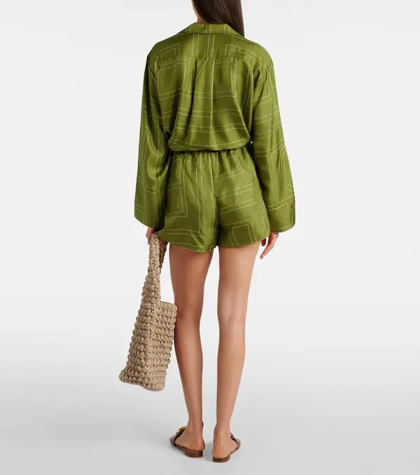 TOTEME Monogram Silk Satin Pajama Shorts