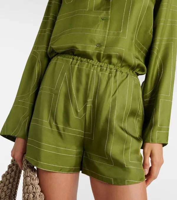 TOTEME Monogram Silk Satin Pajama Shorts