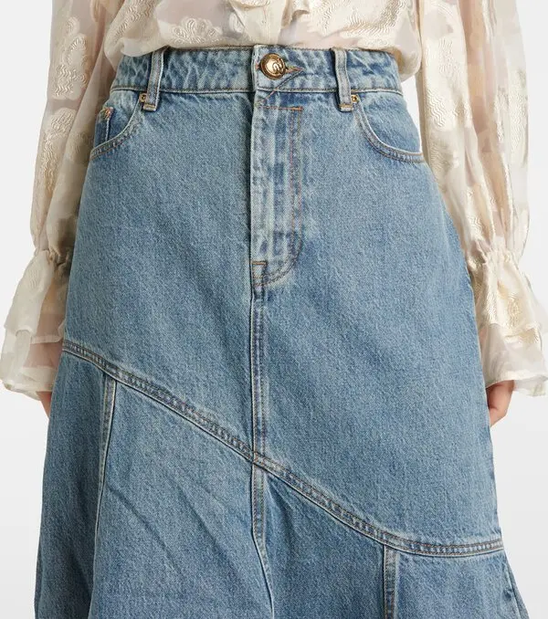 Zimmermann Illustration Denim Midi Skirt