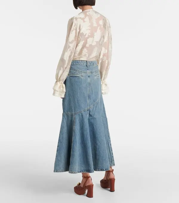 Zimmermann Illustration Denim Midi Skirt