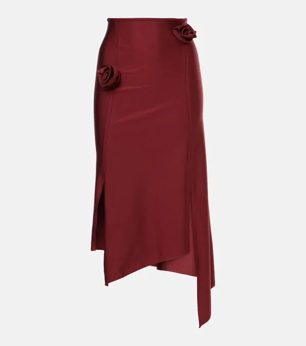 Coperni Floral Appliqué Asymmetric Midi Skirt - Burgundy