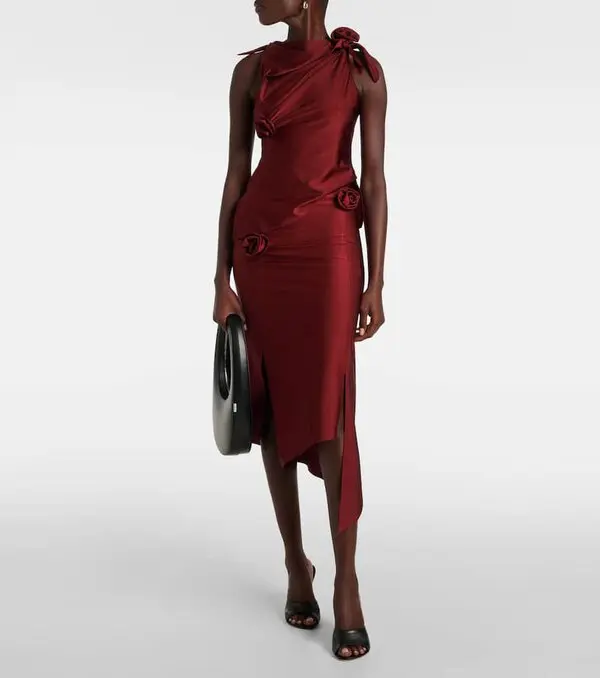 Coperni Floral Appliqué Asymmetric Midi Skirt - Burgundy