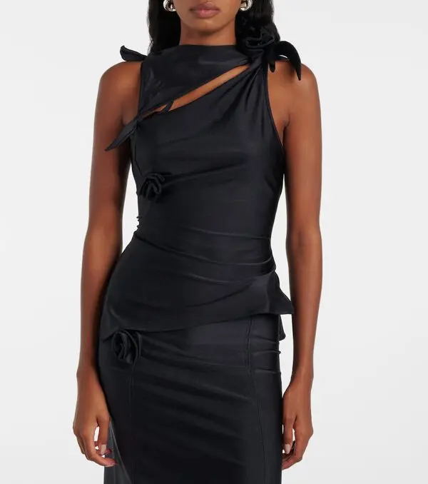 Coperni Floral-applique Asymmetric Top - Black