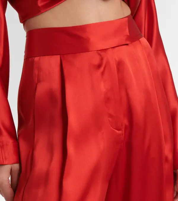 THE SEI High-rise Wide-leg Silk Satin Pants - Red