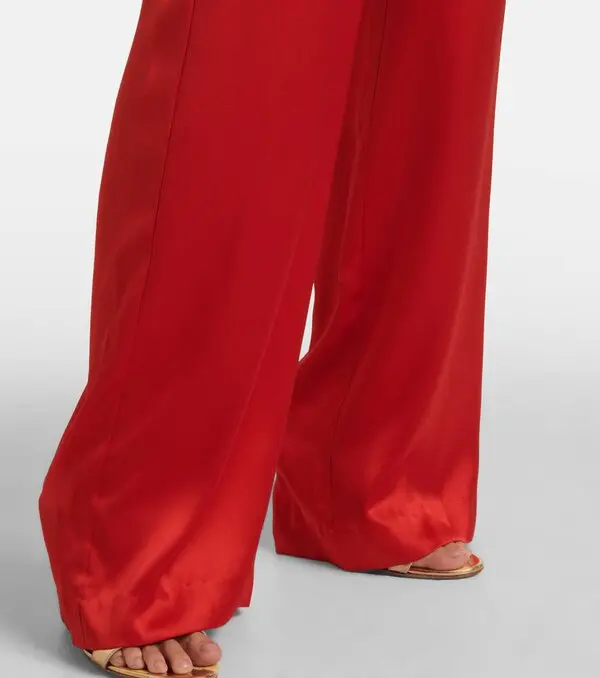 THE SEI High-rise Wide-leg Silk Satin Pants - Red