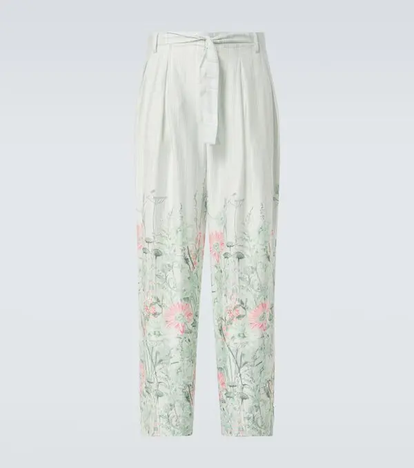 King & Tuckfield Grant Floral Wide-leg Pants - Green