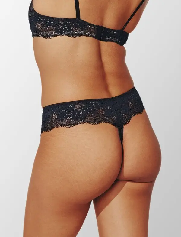 THIRDLOVE All Day Lace Thong Panty - Black