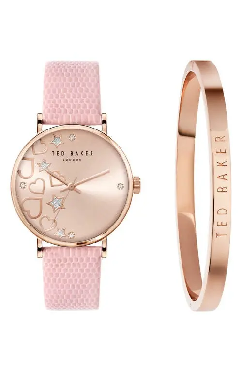 Ted Baker London Phylipa Leather Strap Watch And Bangle Bracelet Set - Rose Gold/ Pink/ Pink
