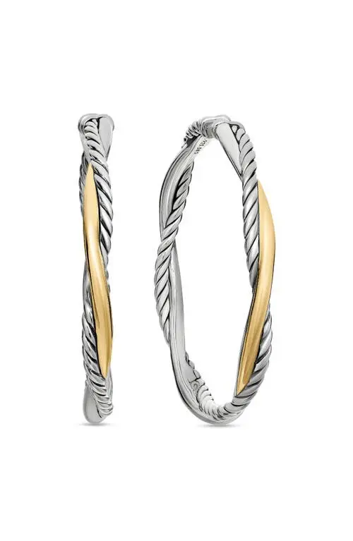 David Yurman Sterling Silver And 14k Yellow Gold Infinity Hoop Earrings - Sterling Silver With 14k Gold