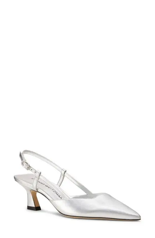 STUART WEITZMAN Vinnie 50 Slingback Pump - Silver/silver