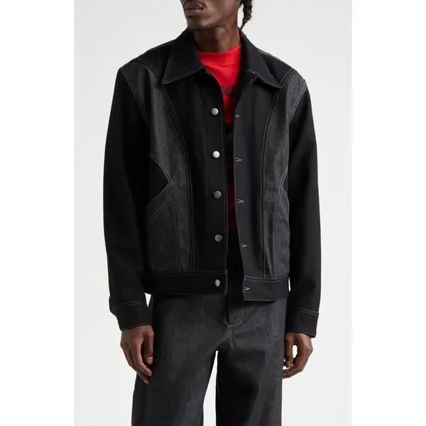 Nicholas Daley Rebel Paneled Denim Jacket In Black - 60% Off