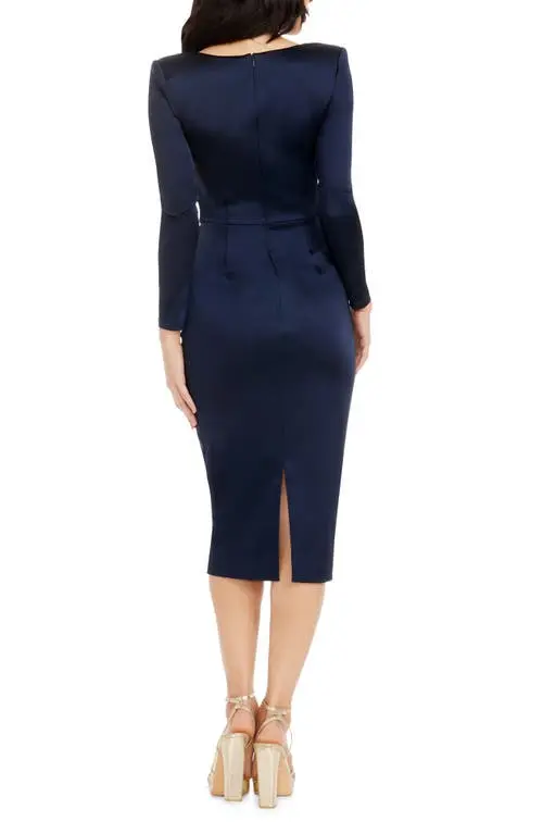 Dress The Population Pamela Long Sleeve Cocktail Dress - Navy
