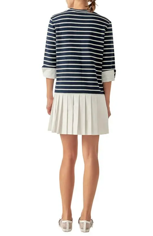English Factory Mix Media Stripe Pleated Mini Dress
