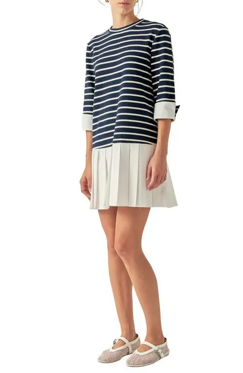 English Factory Mix Media Stripe Pleated Mini Dress