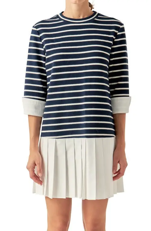 English Factory Mix Media Stripe Pleated Mini Dress