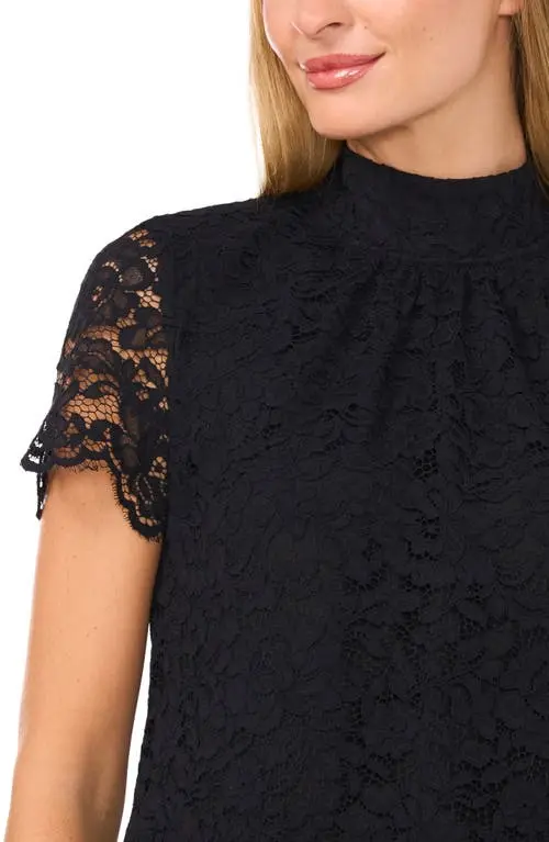 CECE DUPRAZ Bow Mock Neck Lace Top