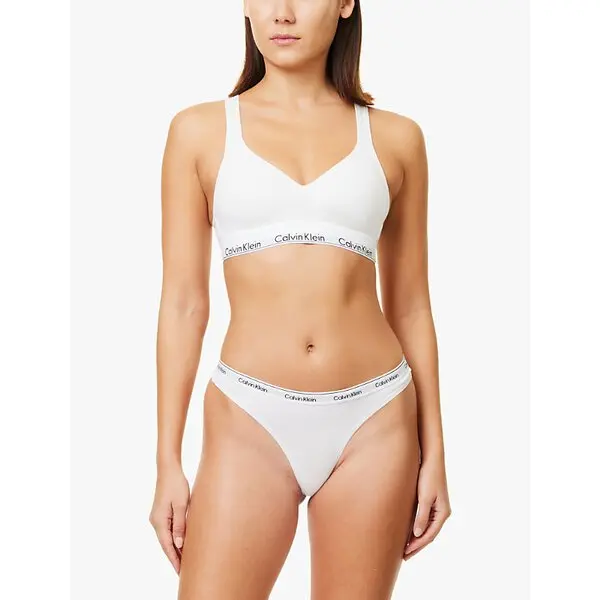 Calvin Klein Modern Logo Low-rise Stretch-cotton Thong - White