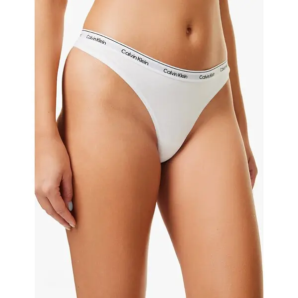 Calvin Klein Modern Logo Low-rise Stretch-cotton Thong - White