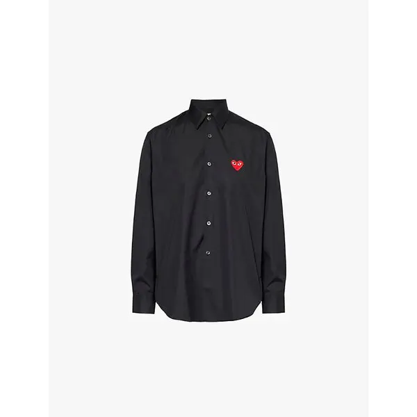 Play Comme Des Garcon Heart-embroidered Long-sleeve Shirt - Black