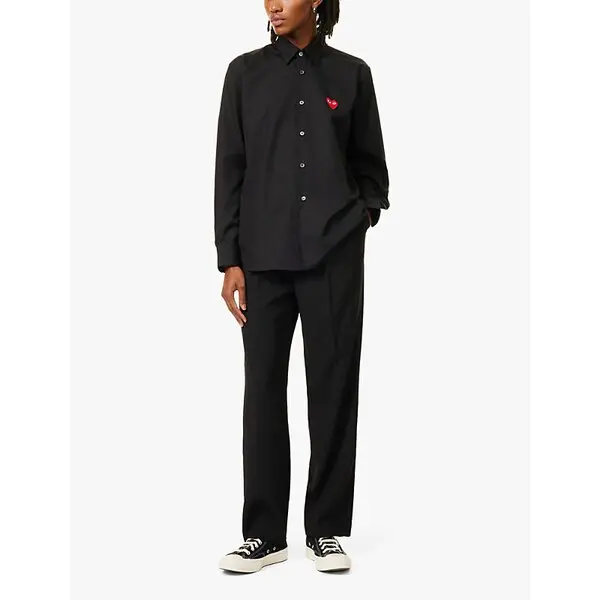 Play Comme Des Garcon Heart-embroidered Long-sleeve Shirt - Black