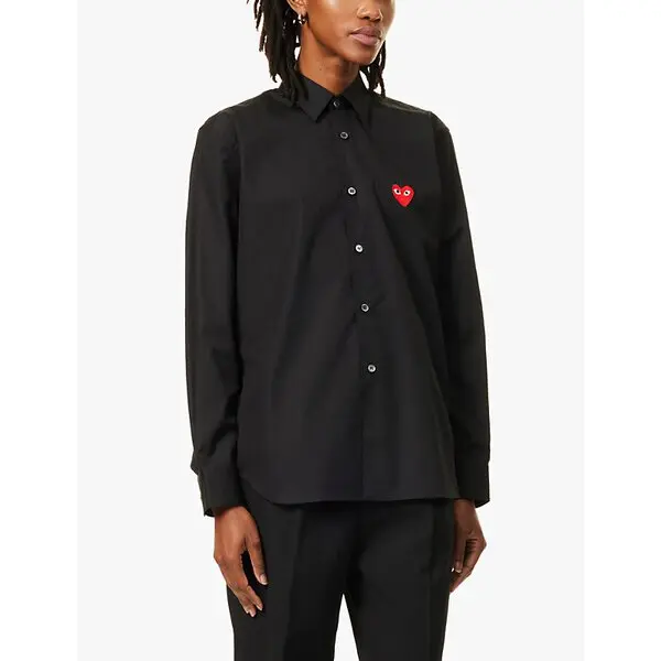 Play Comme Des Garcon Heart-embroidered Long-sleeve Shirt - Black