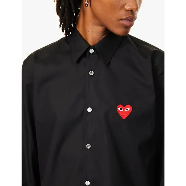 Play Comme Des Garcon Heart-embroidered Long-sleeve Shirt - Black