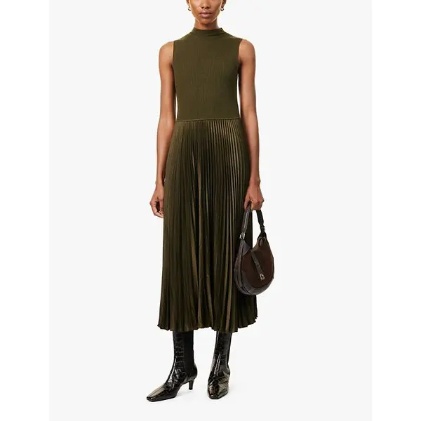 polo ralph lauren pleated wool ribbed knit midi dress Polo Ralph Lauren Pleated Wool Ribbed-Knit Midi Dress