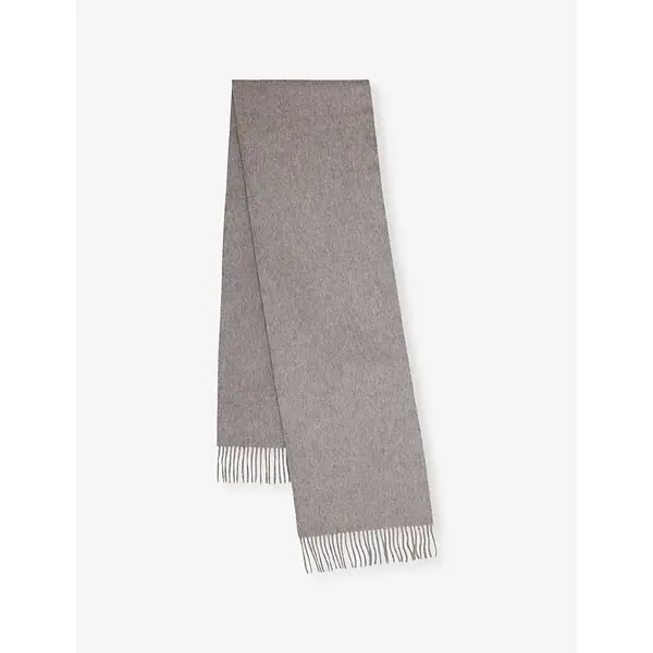 Mulberry Solid Logo-embroidered Merino-wool Scarf - Light Grey Melange