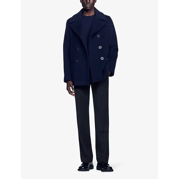 Sandro Double-breasted Wool-blend Coat - Bleus